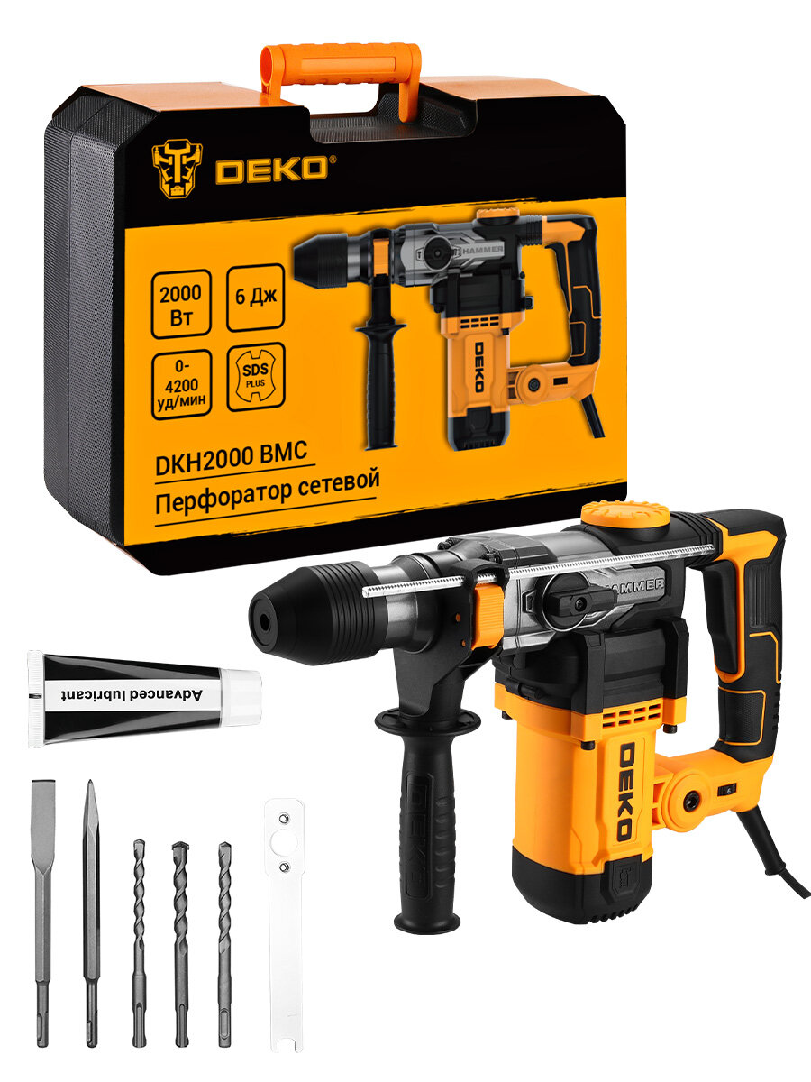 Перфоратор электрический в кейсе DEKO, 2000Вт, 6Дж, SDS-plus, 4000 уд/мин