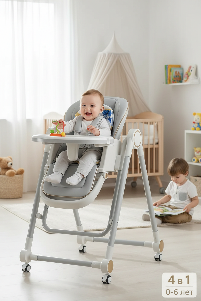 Стульчик для кормления 4 в 1, детский кресло-качалка, складной, растущий, который используется для детей в возрасте от 0 до 6 лет, GlanzHeim S-700