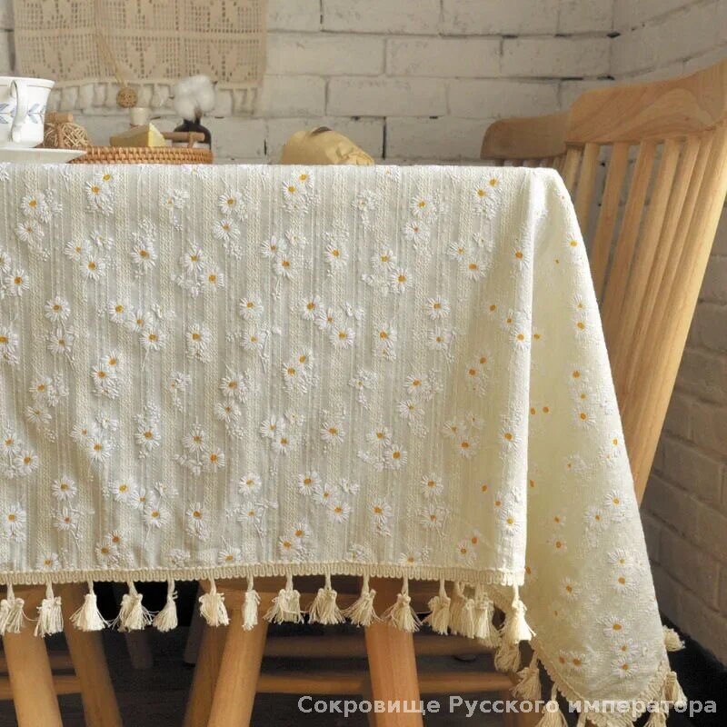 Скатерть High-quality Fabric, хлопок, цветочный принт, бежевая, 140 x 200 см