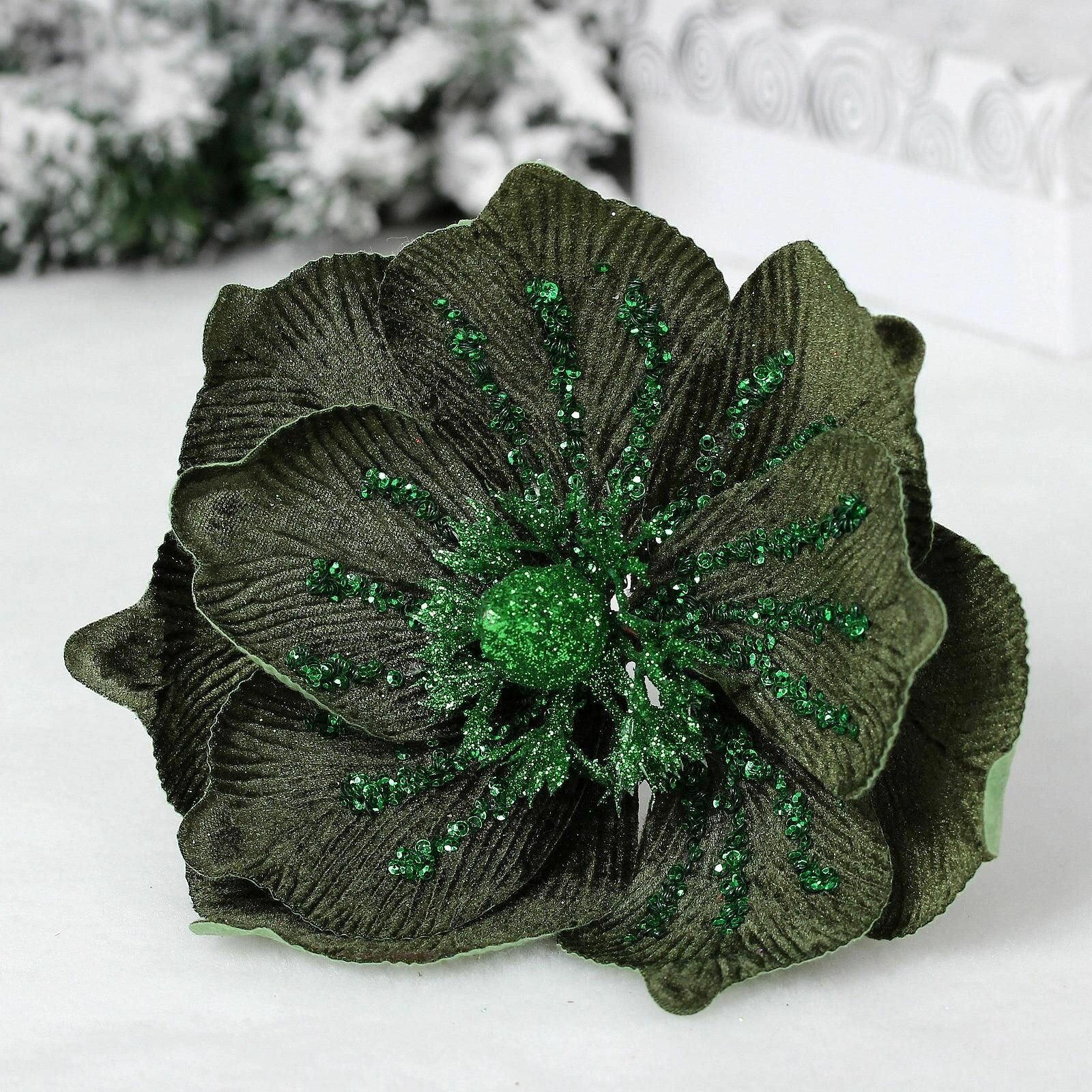 Украшение новогоднее Серпантин Пуансеттия-Ночное сияние, 25 см, изумруд