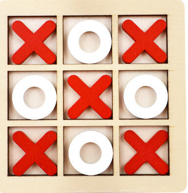 Настольная доска для крестики-нолики из дерева, красно-белый, 22,5x22,5 см, семейная логическая игра