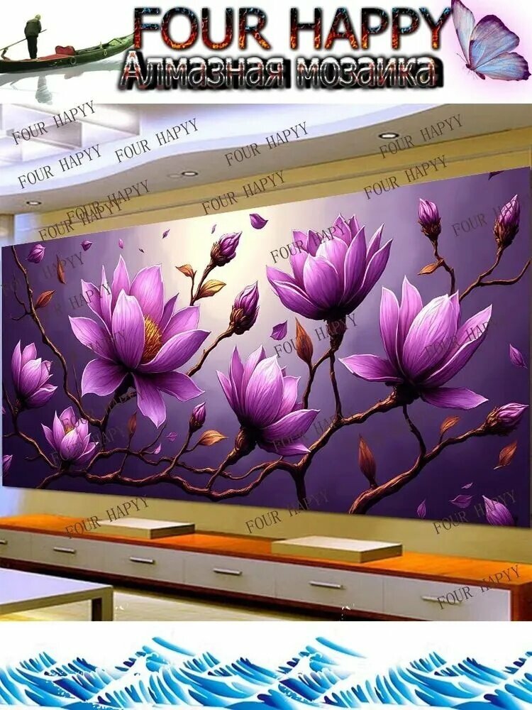 140X50 CM/Алмазная мозаика "Море цветов" / Алмазная вышивка / Круглая картина стразами Полная выкладка 140х50 см размер картины(без подрамника, без рамки)