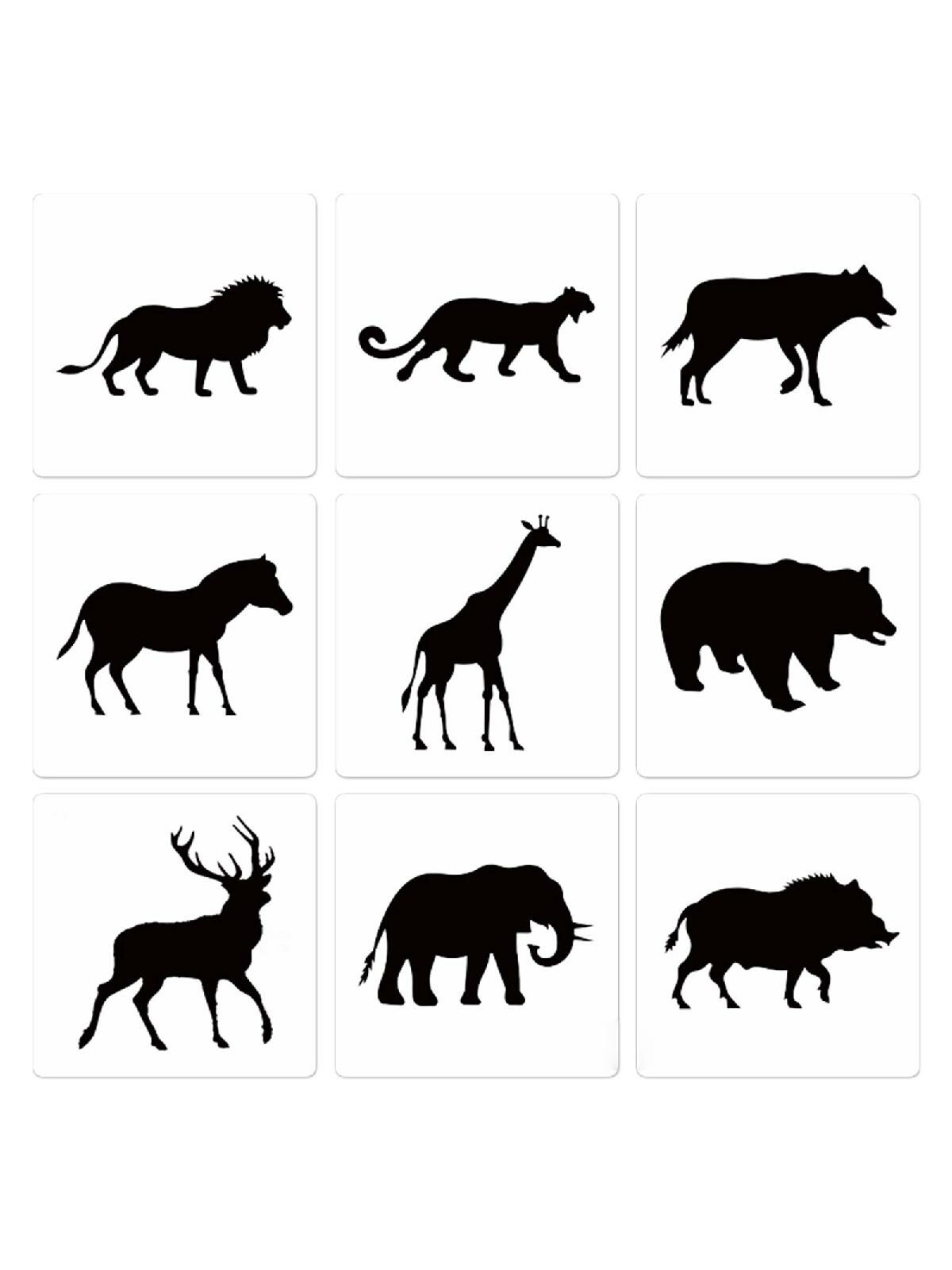 9Шт Шаблонов для рисования силуэтов животных Трафареты Гибкие для деревянных стен Холст