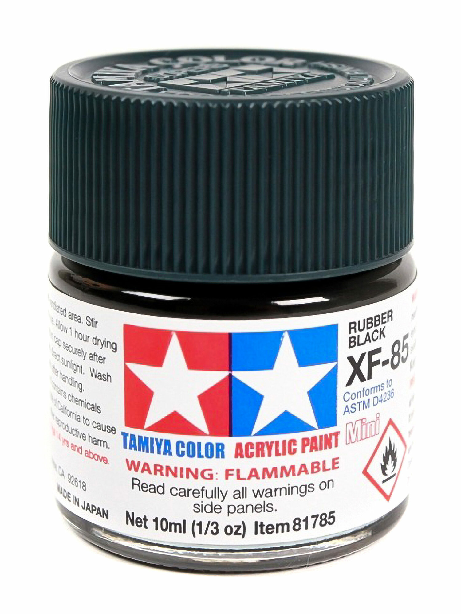 Краска акриловая Tamiya Color XF-85 Rubber Black 81785 резиновая черная матовая, 10 мл