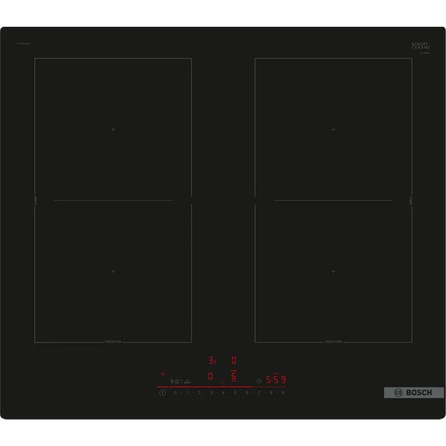Bosch PVQ61RHB1E Serie 4, индукционная варочная поверхность, cтеклокерамика, черная, ширина 60см, 4 индукционных зоны н