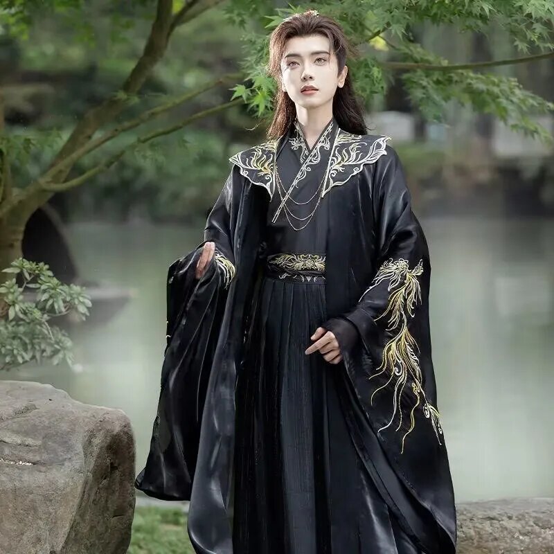 Черный мужской Ханьфу большой размер XXXL