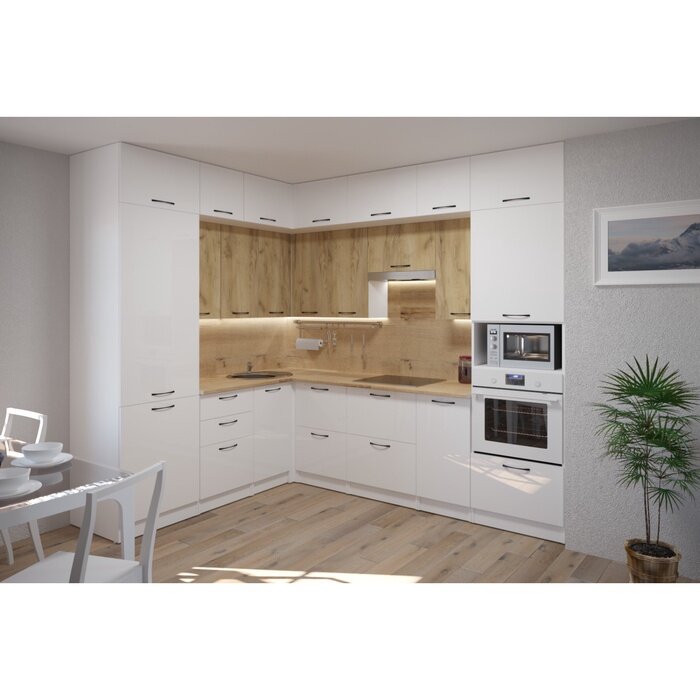 Кухонный гарнитур угловой «Жасмин гранд прайм», 2100×2700 мм, цвет белый/бежевый