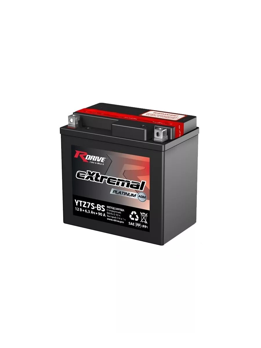Аккумулятор RDRIVE PLATINUM YTZ7S-BS 12V 6.3Ач обр. пол.