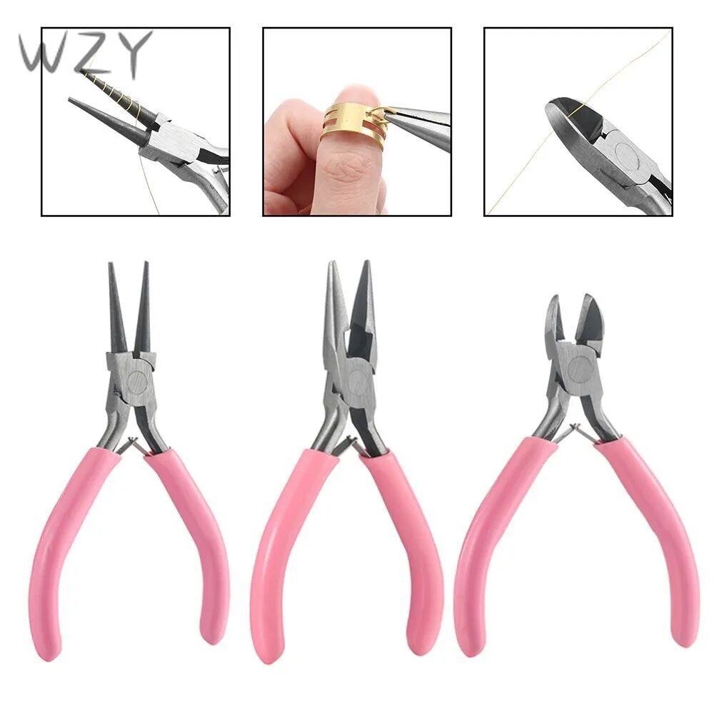 Набор для создания украшений , плоскогубцы с игольчатым носом/Диагональные плоскогубцы/Круглогубцы , 3 шт , цвет розовый