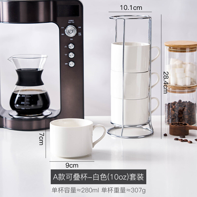 Набор белых керамических кофейных чашек и блюдец, складные кофейные чашки, 4-х предметный набор с подставкой, оптовая продажа, с возможностью нанесения логотипа