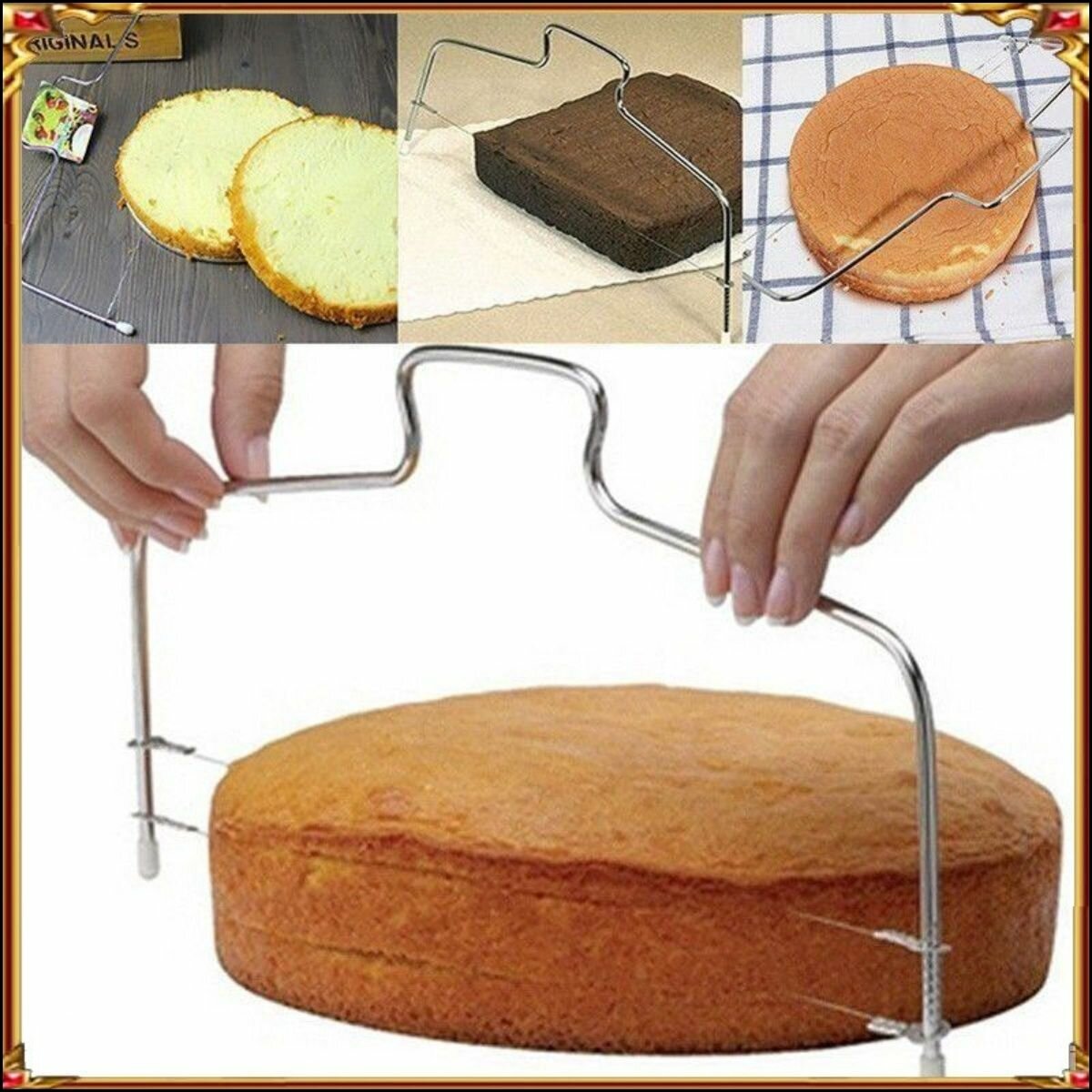 Эксклюзивный набор для безупречного разрезания бисквитов и тортов комплектуется рамкой и парой струн из прочной лески, являясь бестселлером для кондитеров