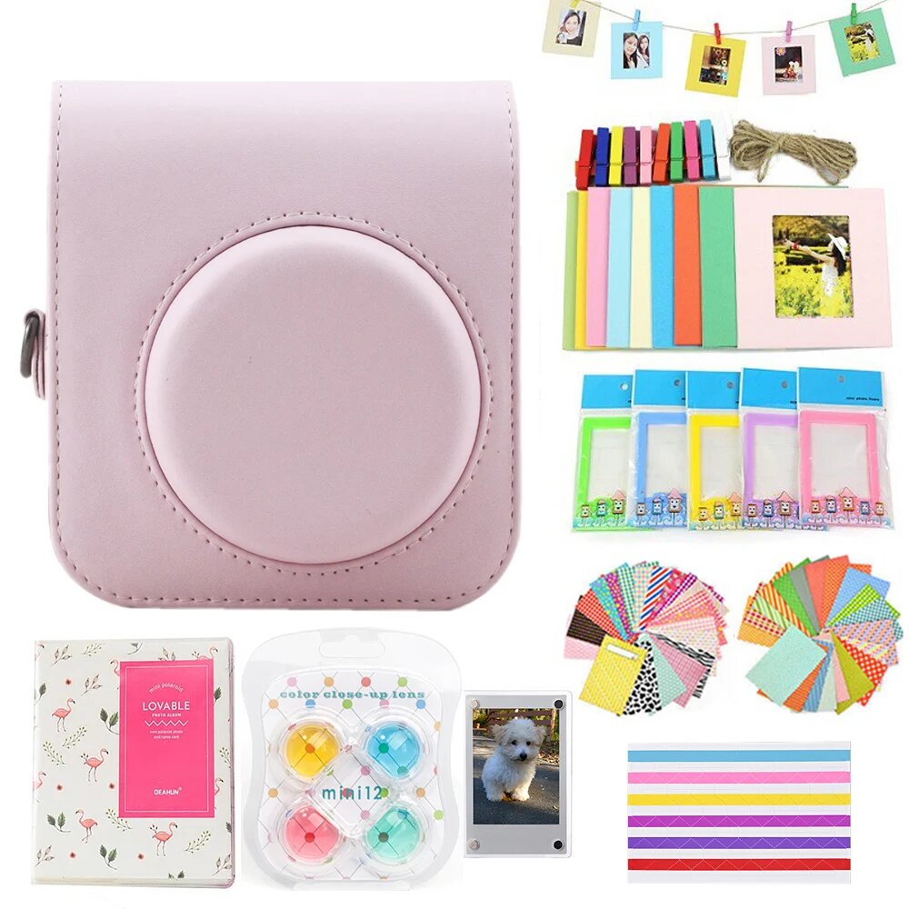 Чехол для Fujifilm Instax Mini 12 из искусственной кожи + набор аксессуаров Blossom Pink