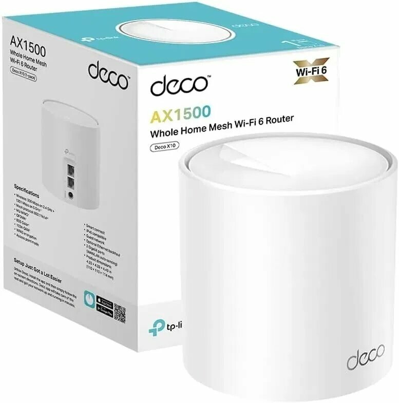 Mesh-Система TP-Link Deco X10 (1-pack), AX1500, двухдиапазонная, 2xRJ45 1Гбит/с (комплект из 1шт)