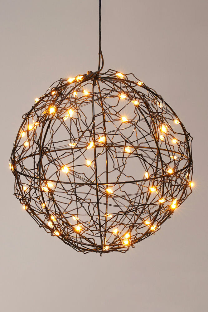 Декоративный светящийся шар ротто, металл, чёрный, 60 экстра тёплых микро LED-огней с мерцанием, 15 см, таймер, батарейки, уличный, Koopman International AMZ141000