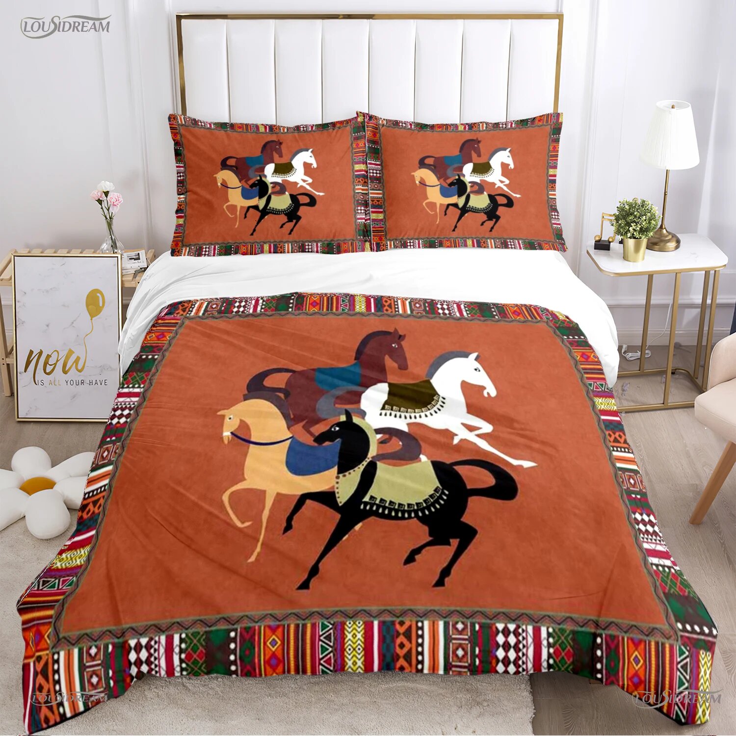 LOUSIDREAM Этнический комплект постельного белья из микрофибры 3 шт AU Single 145x210cm, Style B