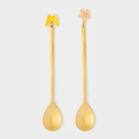 Ложка десертная Anna Lafarg Butterfly 2 шт, 14 см, сталь, золотистая, Цветок/Бабочка (ANLAF-QIAO1706)