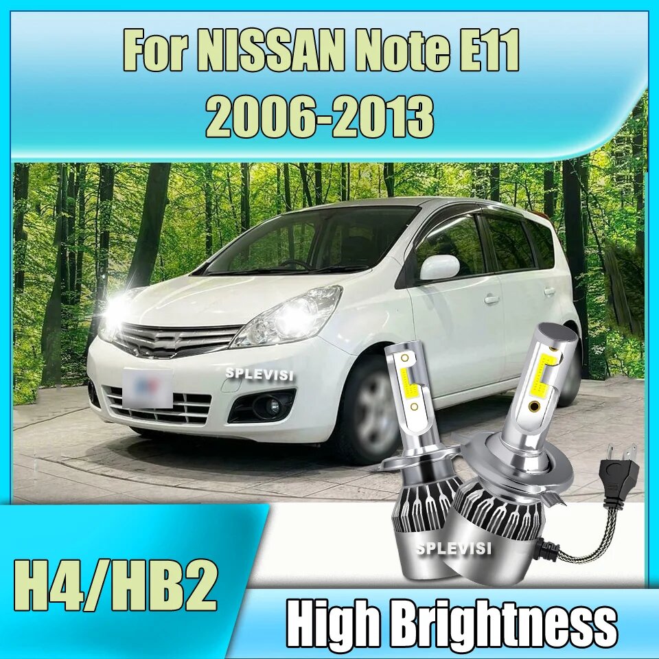 Светодиодная лампа H4 для автомобильных фар COB для NISSAN Note E11 2006-2013, дальнобойное освещение