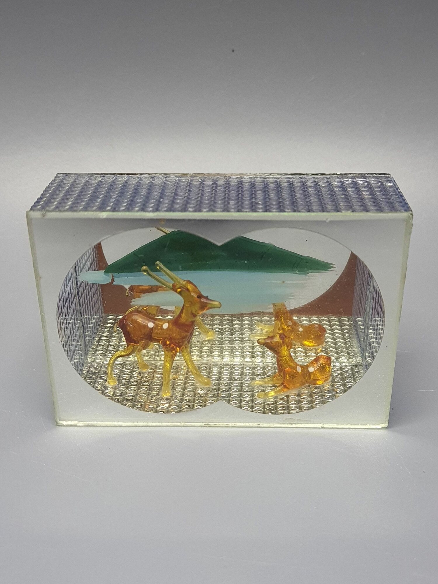 Винтажная зеркальная диорама Олени, Япония 70е