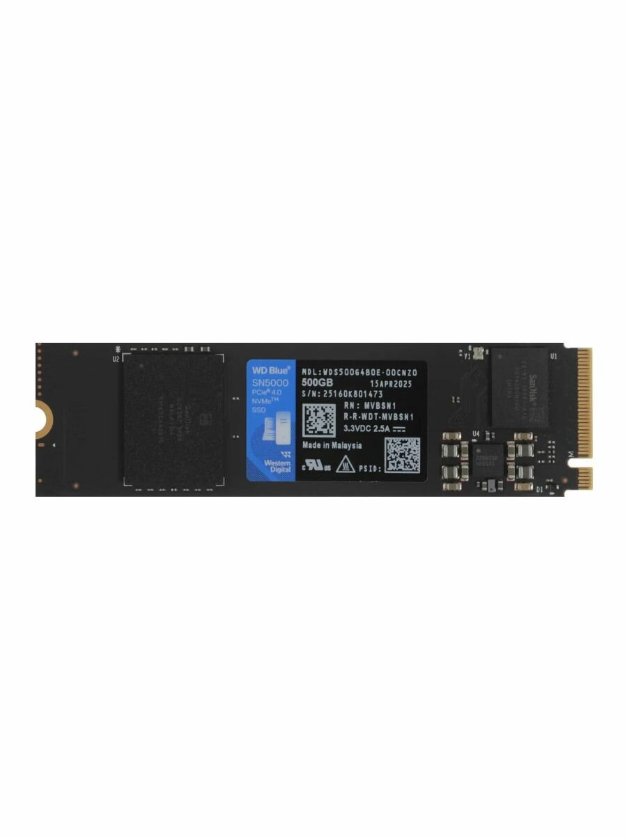 Накопитель SSD Western Digital Blue SN5100 М.2 2280, 500ГБ, 3D NAND, QLC, PCIe 4.0 x4