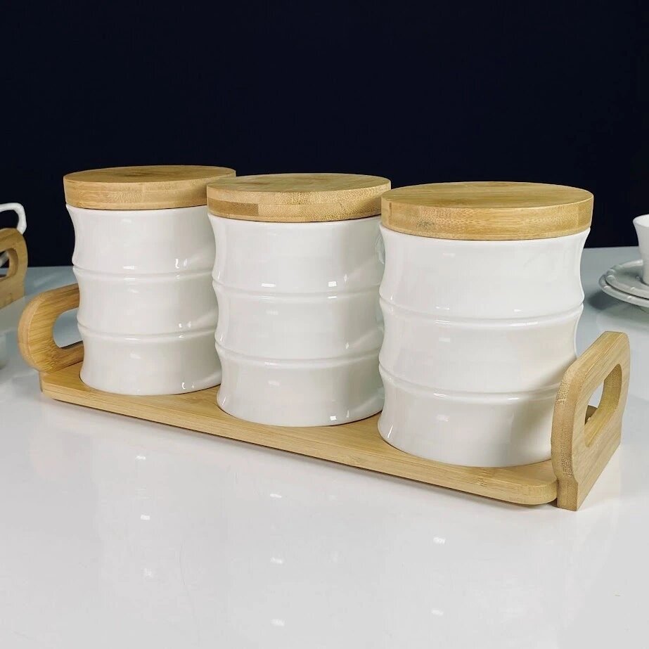 Набор из 3 банок 900мл. на подставке BAMBOO Фарфор 140-168 118-140-168