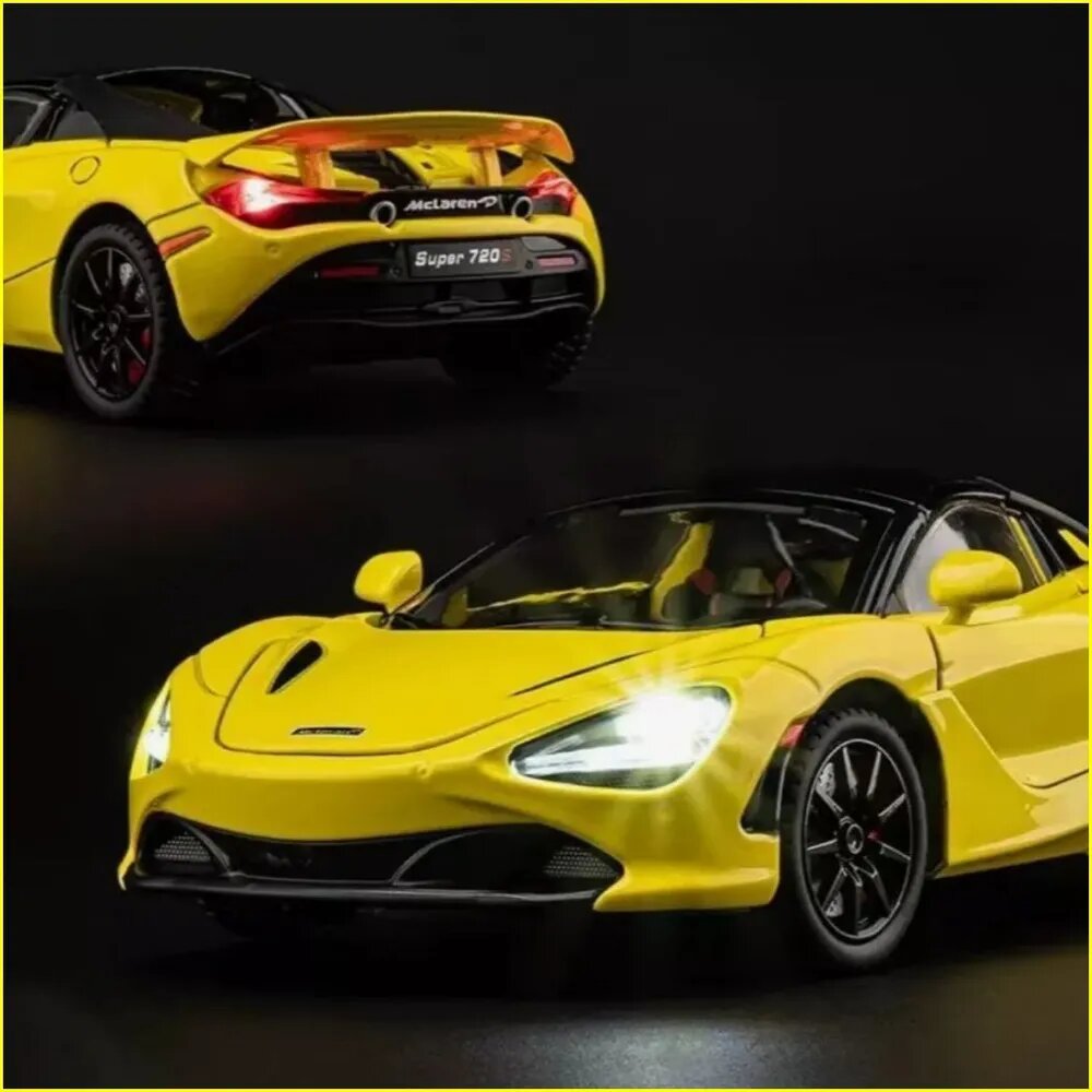 Эксклюзивная модель машинки McLaren 720S 1:24 Желтый цвет, металл, инерционный механизм