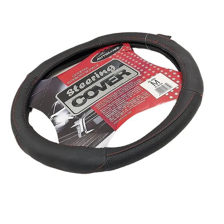 Оплетка на руль натуральная кожа 37-38 см Autoluxe, черная, M, AL039BM