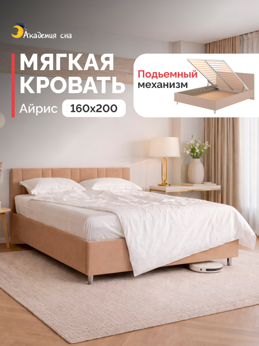 Кровать 160х200 с подъемным механизмом двуспальная Академия сна Айрис Тк. Velutto 05