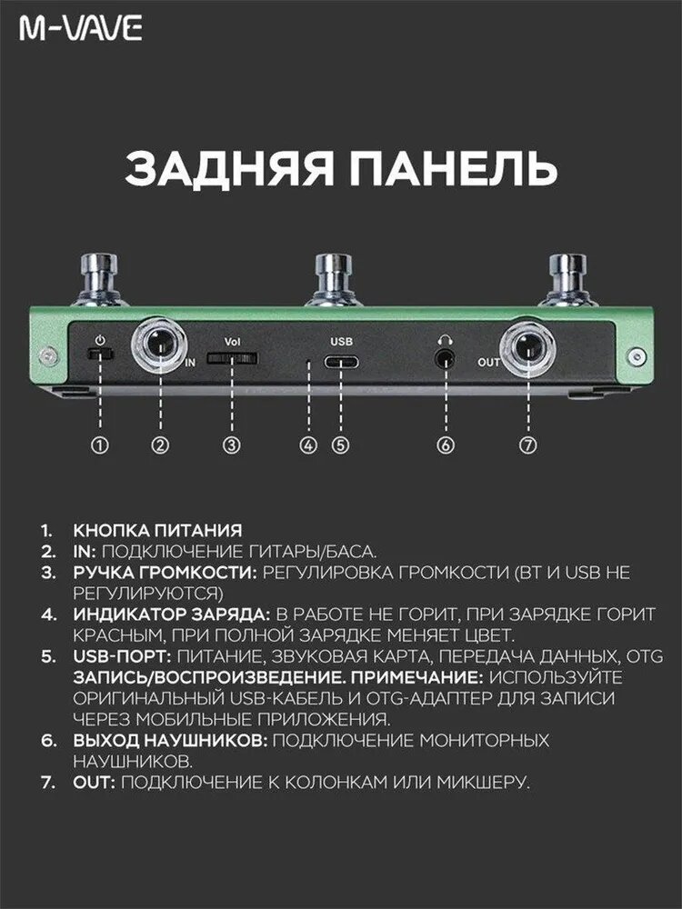 M-VAVE TANK MINI Педаль мульти эффект процессор гитарный для электрогитары алюминий зеленый 165x60x40мм — фото 1