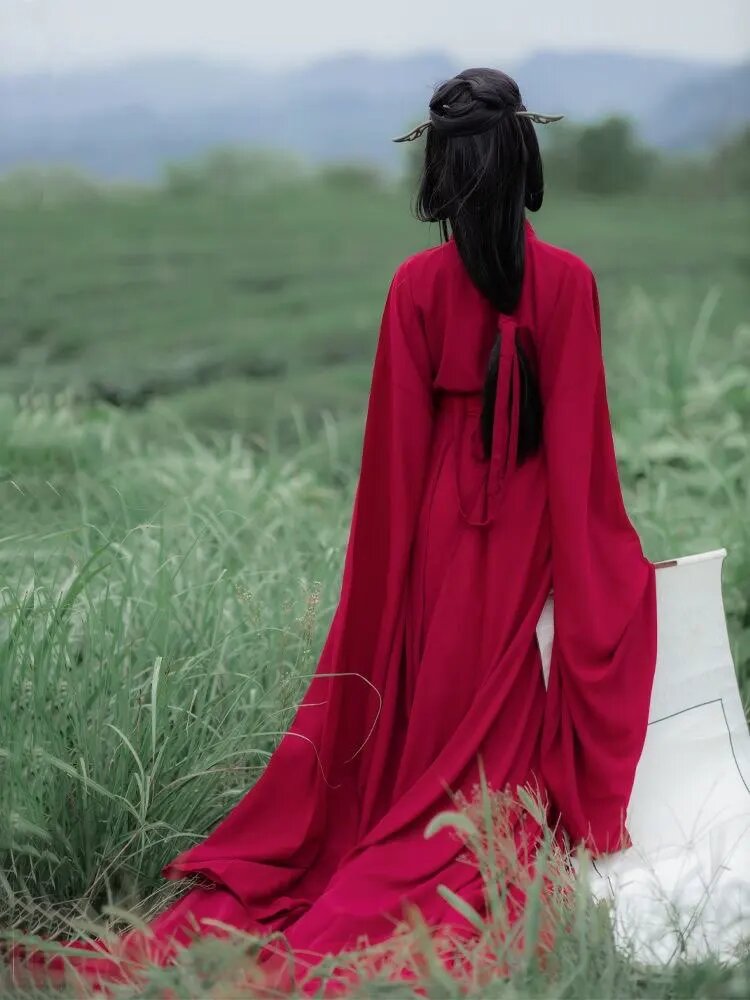 Женское платье ханьфу микрофибра полиэстер Красный, XL, Red trailing set