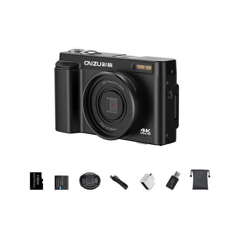 Цифровая беззеркальная камера унисекс Rainbow Clan C1 4K Ultra HD, Classic Black [64G Memory Card]