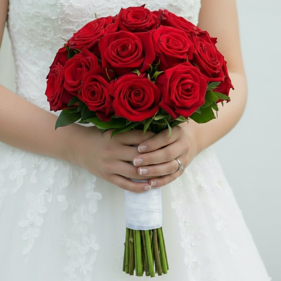 Букет невесты Мегацвет24 "Красный", роза Ред Наоми, под лентой