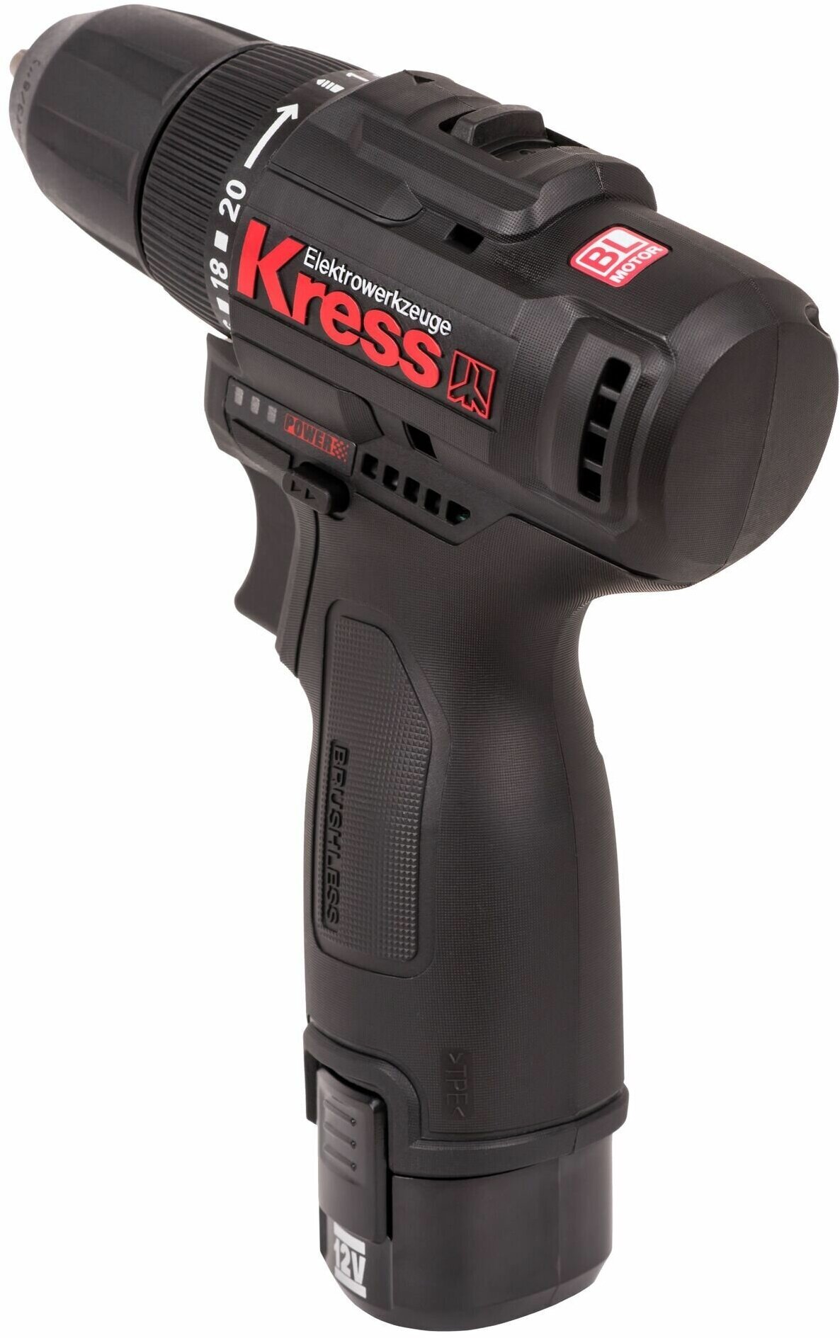 Дрель-шуруповерт аккумуляторная бесщеточная KRESS, KU202.1, 12В, 38Нм, 2Ач x2, ЗУ 1,5А, кейс KRESS KU202.1