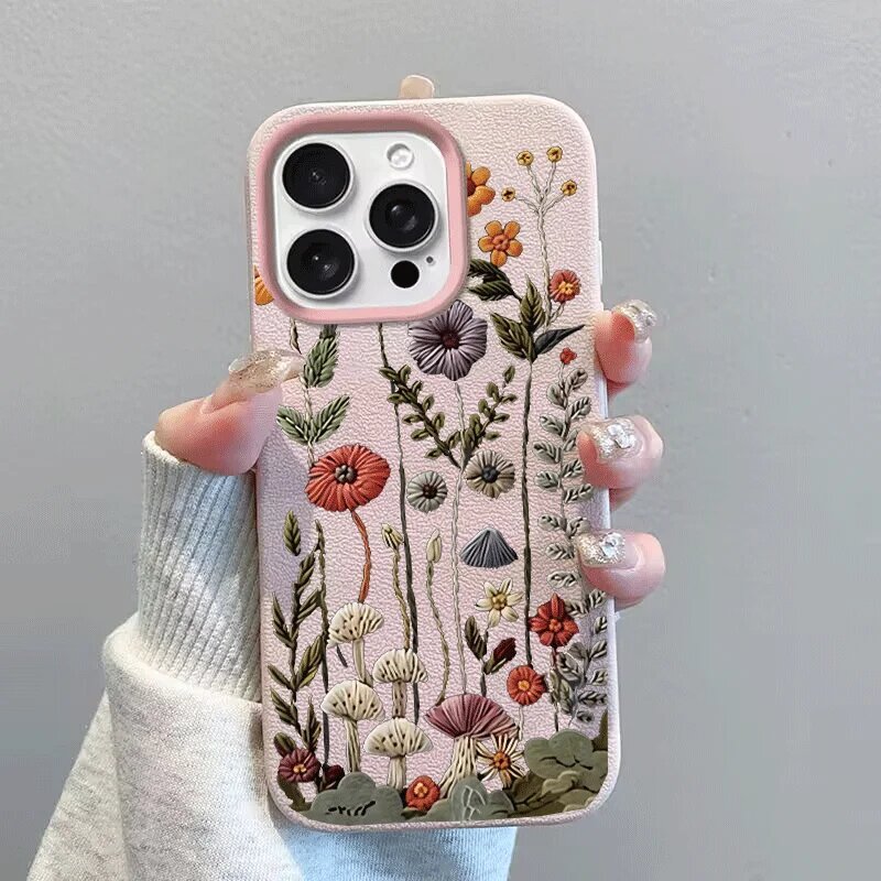Чехол для телефона Realme 15 14 13 12 11 9 Pro Plus 10 8 5G 8i C53 C51 C63 C55 C35 C30S C65 C21Y C25Y Цветочный кожаный текстурированный чехол