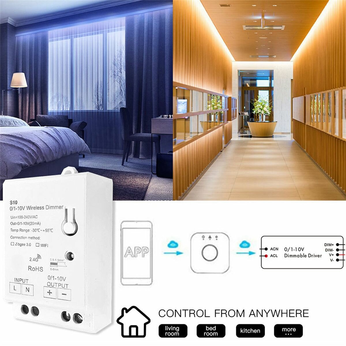 3X AC100-240V ZigBee 0/1-10V светодиодный диммер контроллер Smart Life Tuya Control App для светодиодного привода с регулируемой яркостью 0-10V