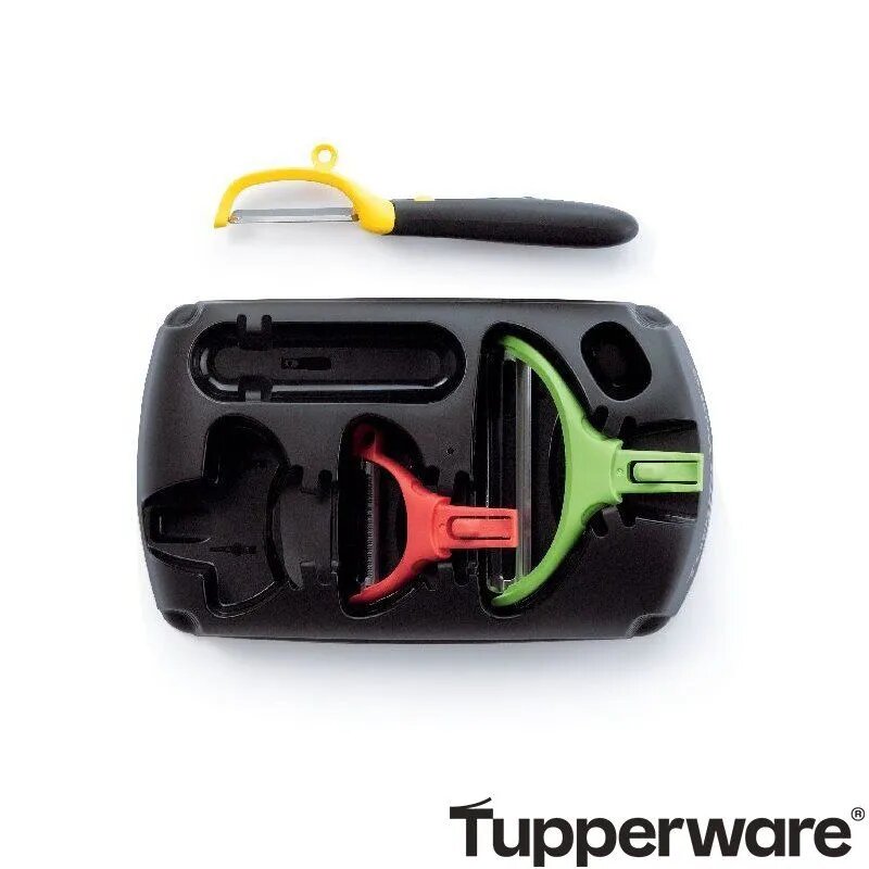 Tupperware Click-set Фрукто-овощечистка с тремя насадками для овощей и фруктов салатового цвета