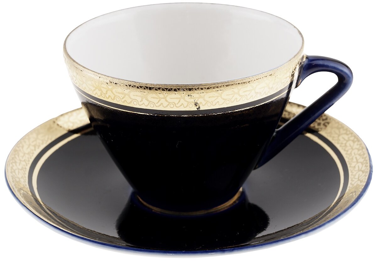 Кофейная пара "Ночь", Фарфор, кобальт, винтаж, ЛФЗ, СССР, вторая половина 20 века(с нюансами)