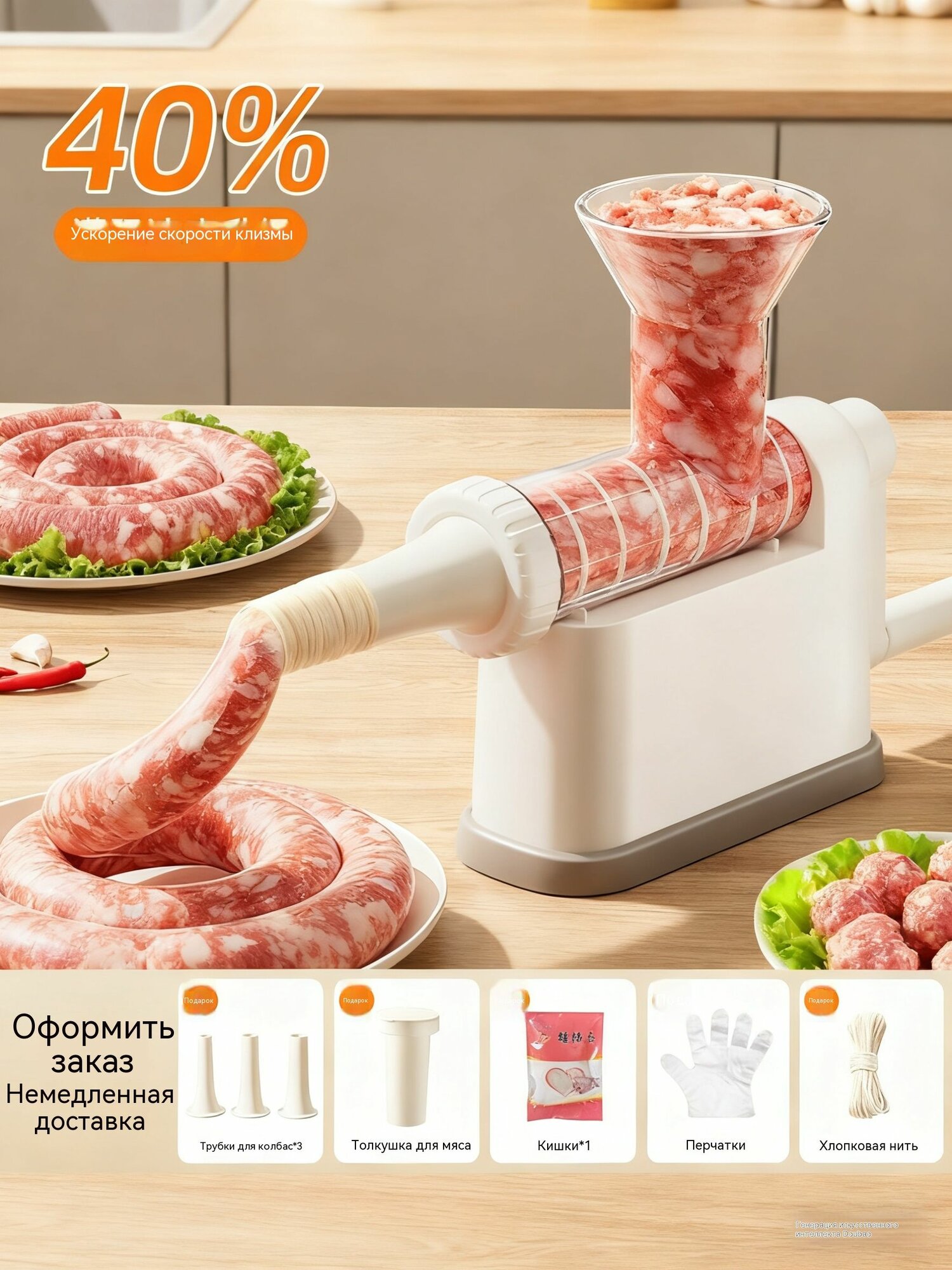 Шприц колбасный, насадок: 4 шт, мешков: 5 шт