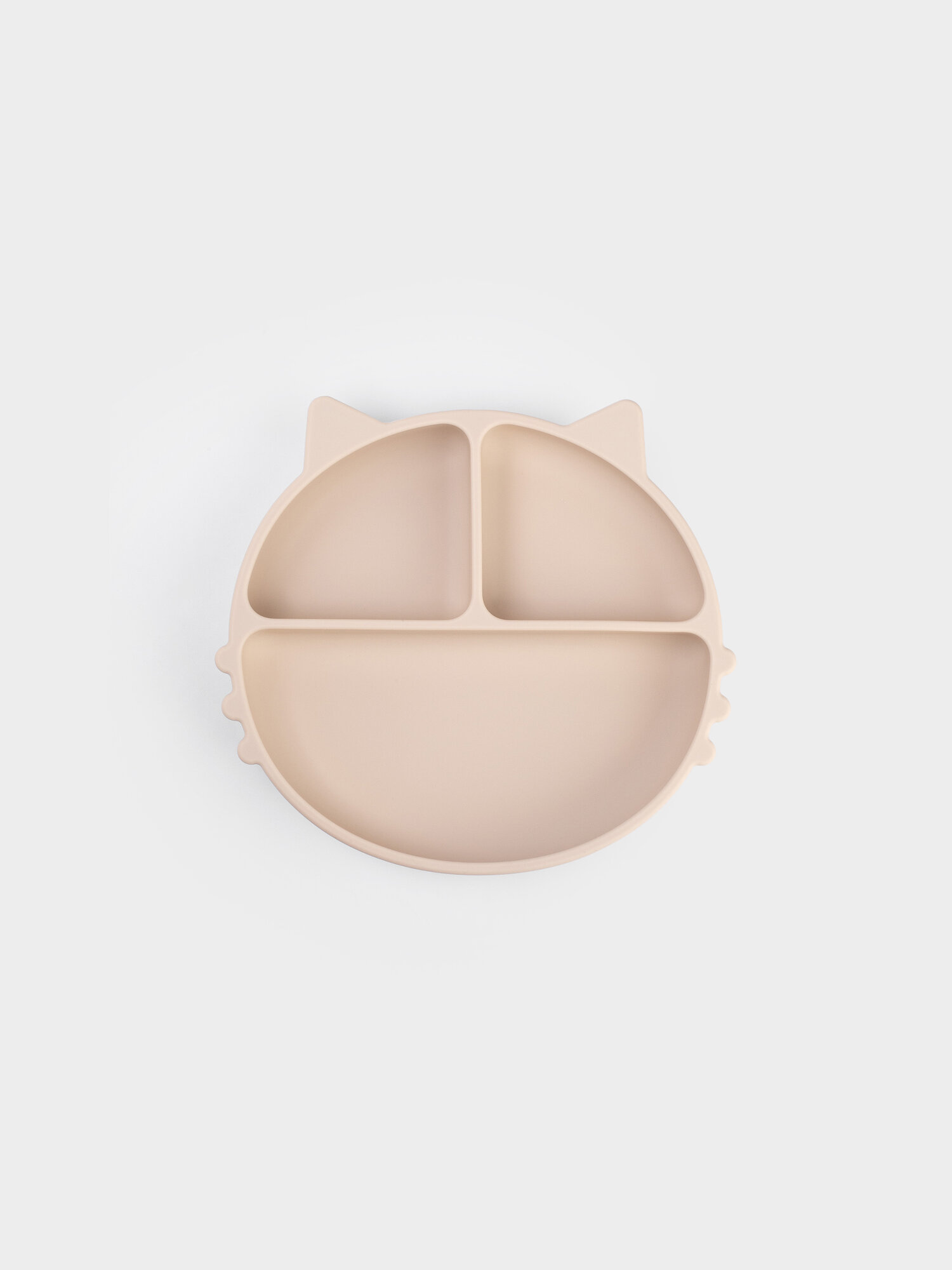 Тарелка обеденная, детская, 19х20 см, 3 отд, на присоске, силикон, бежевая, Котик, Kiddy, Kuchenland