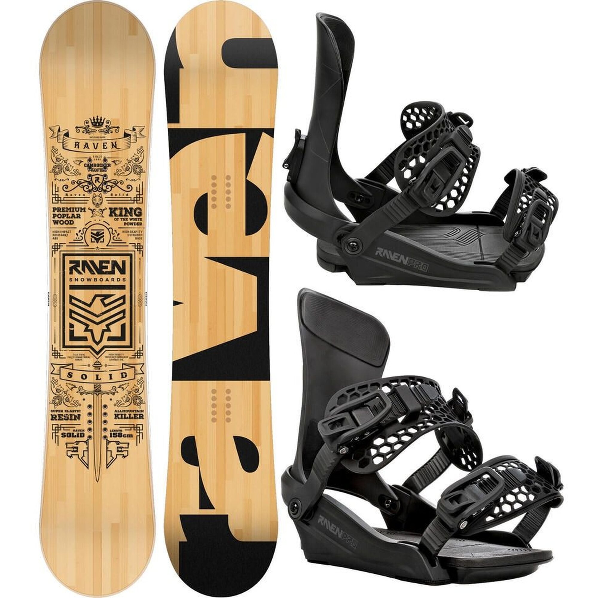 Decathlon Комплект сноуборда Raven Solid Classic + крепления Raven King 152 см Черный/дерево