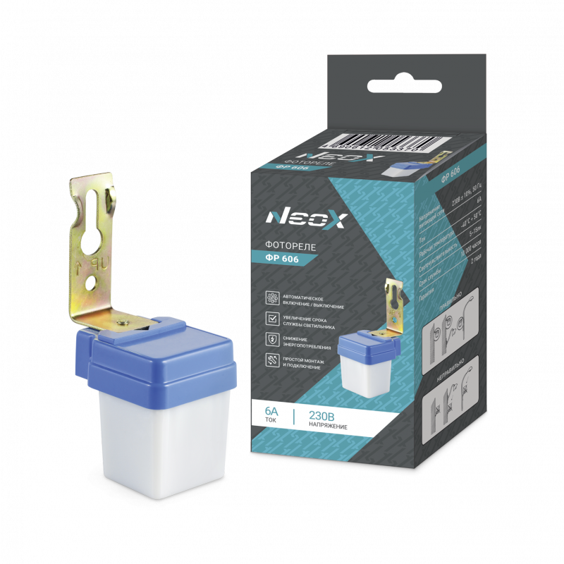 Фотореле (датчик освещенности и освещения) ФР 606 6А IP44 230В NEOX