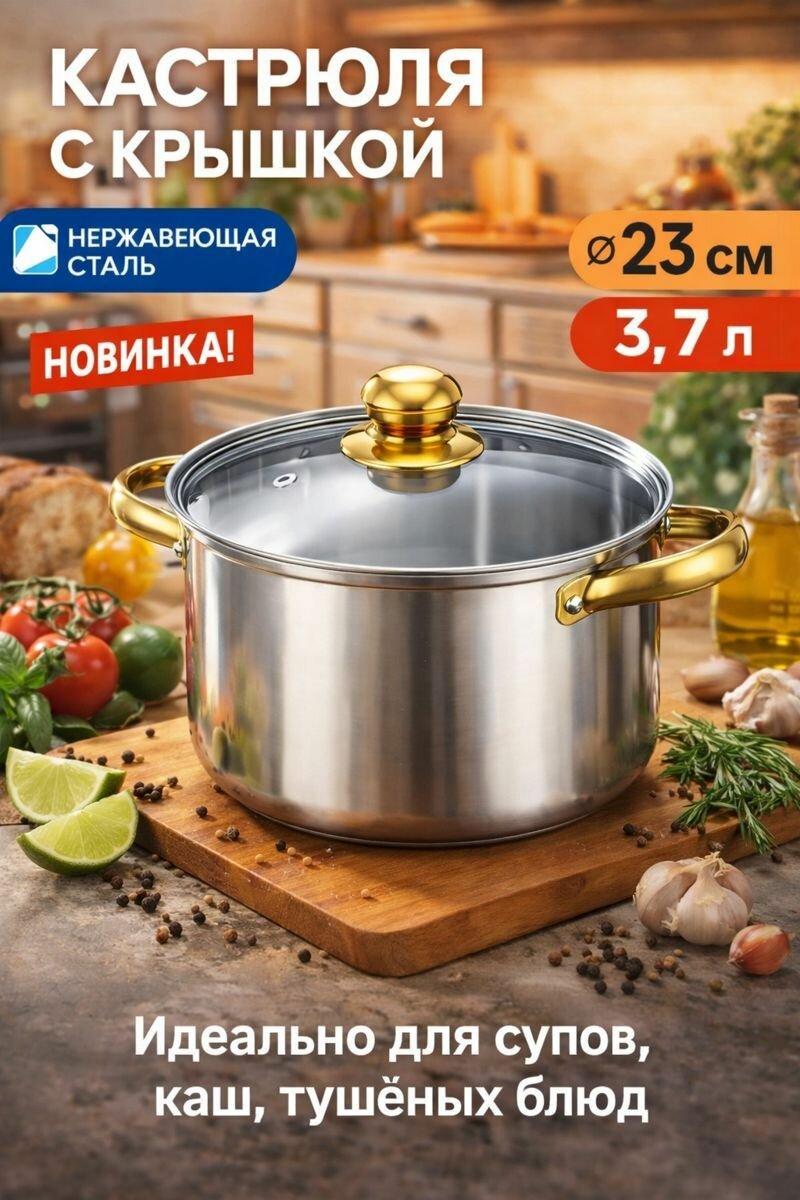Кастрюля, Нержавеющая сталь, 3,78 л, 1 шт