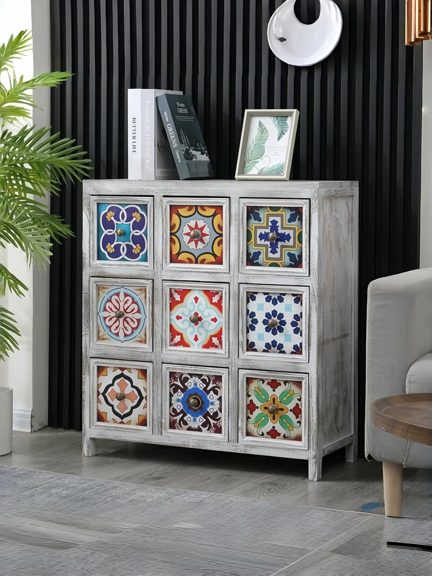 Комод ASDF, 9 ящиков, лак, ретро-стиль, универсальное назначение