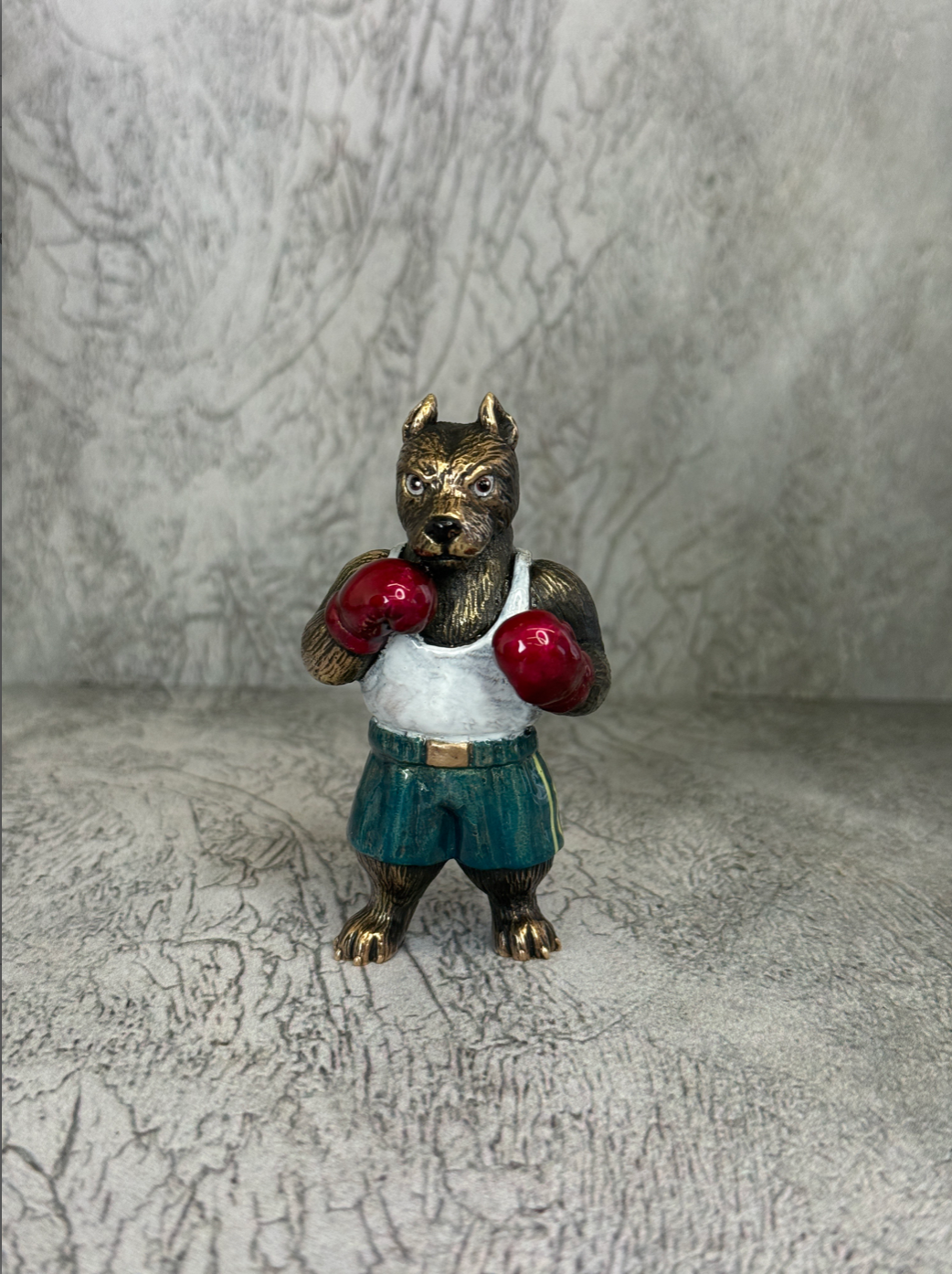 Статуэтка "Питбуль боксер", ручная работа, бронза/эмаль, 8 см