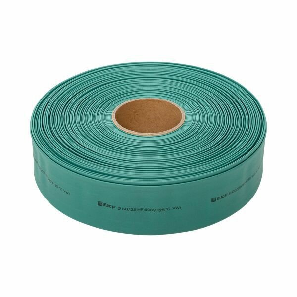 Трубка термоусадочная ТУТ нг 50/25 зел. (уп.50м) EKF tut-50-j