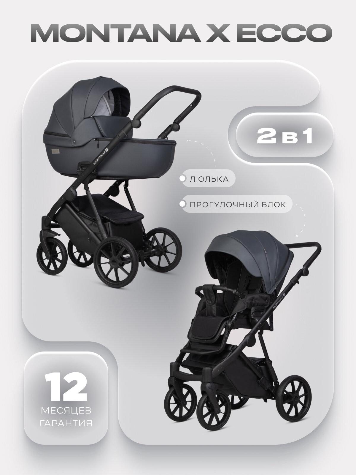 Коляска для новорожденных MONTANA X ECCO (2 в 1) (RIKO BASIC) 24 Graphite (графит)