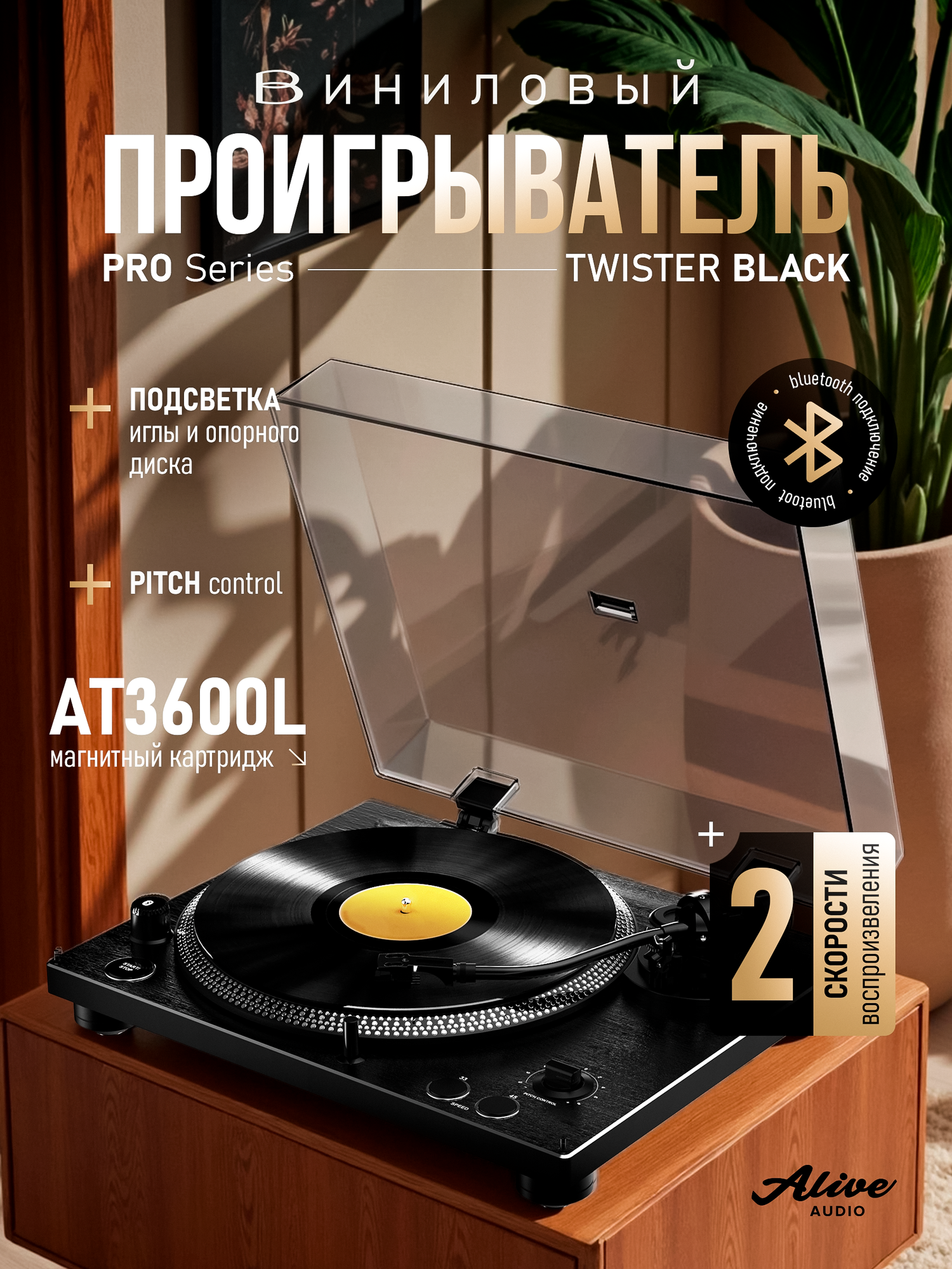 Виниловый проигрыватель Alive Audio TWISTER Black c Bluetooth