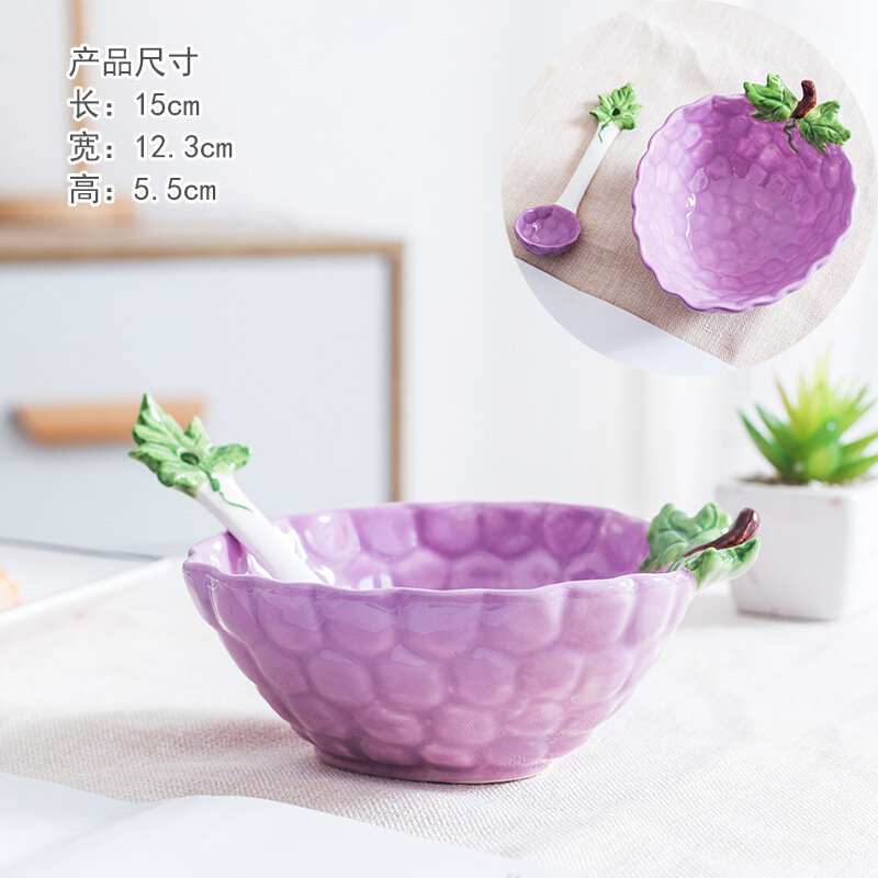 Виноградный салатник с ложкой, керамический, лавандовый, 15 см, посуда