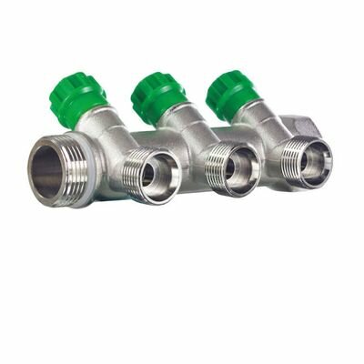 Коллектор резьбовой с вентилями под Евроконус FAR TIM 1"х1"x3/4"(ЕК)x4