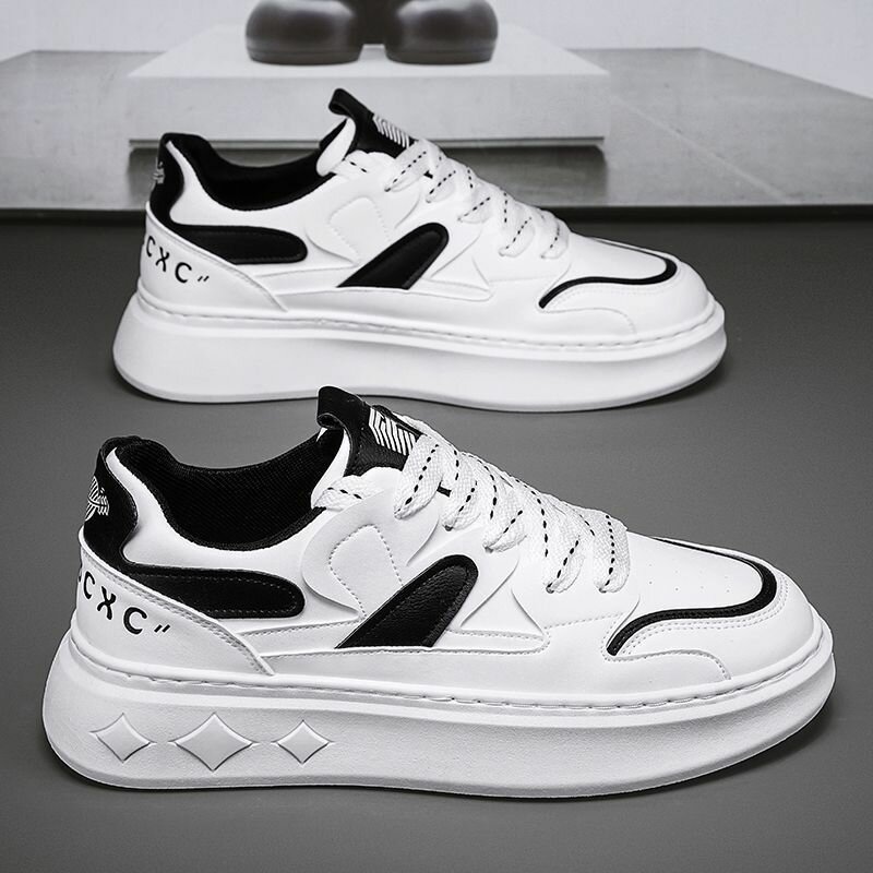 JYL Обувь мужская Летняя для подростков Белая доска обувь толстая подошва/A980 white black