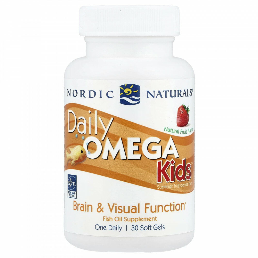 Nordic Naturals, Daily Omega Kids™, омега-кислоты для детей, с натуральным фруктовым вкусом, 30 капсул